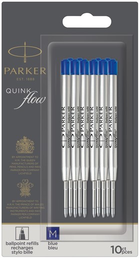 Balpenvulling Parker Quinkflow medium blauw blister à 10 stuks - Datas Kantoor Kompleet