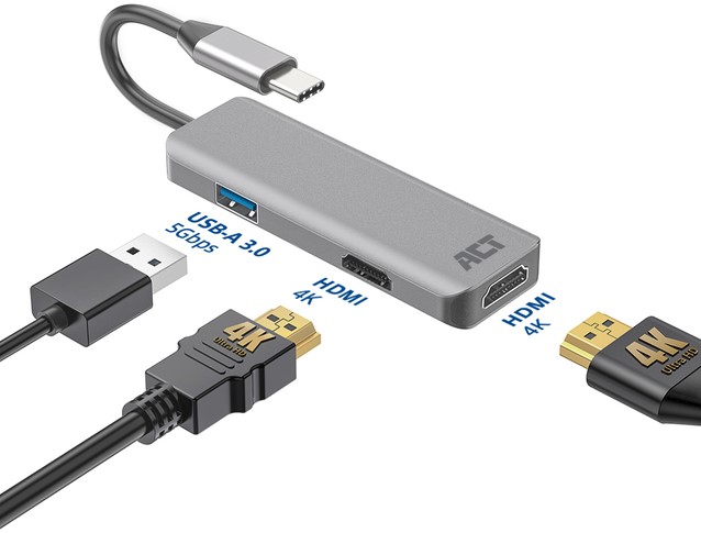 Adapter ACT USB-C 4K multiport voor 2 HDMI monitoren - Datas Kantoor ...