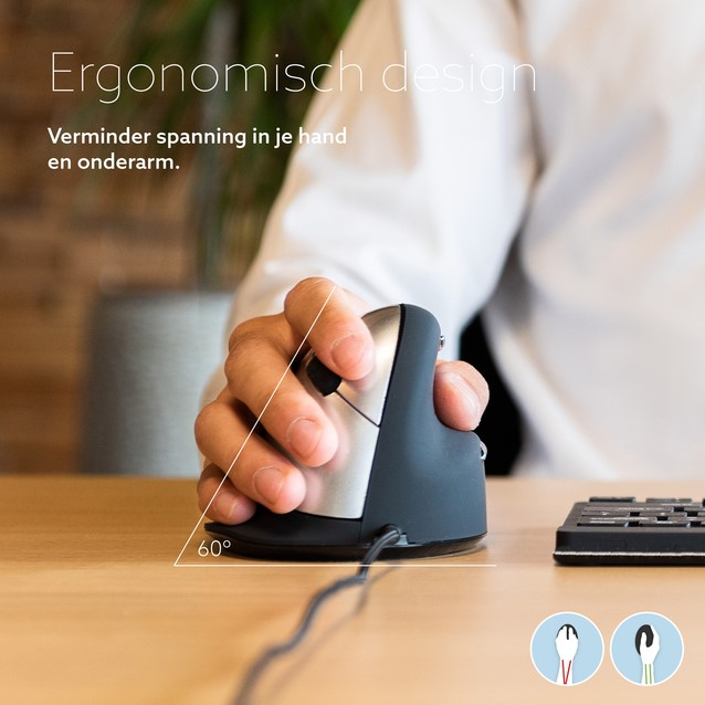 Muis R-Go Ergonomisch HE Break Draad Rechts L - Datas Kantoor Kompleet