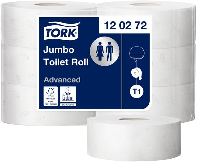 Toiletpapier Tork T1 Advanced jumbo 2-laags 360m wit 120272 - Datas Kantoor Kompleet